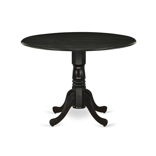 East West Furniture DMEL3-ABK-35 3 Piece Dinette Set for Small Spaces Contains a Round Dining Table with Dropleaf and 2 Doeskin Linen Fabric Parsons Dining Chairs, 42x42 Inch, Wirebrushed Black