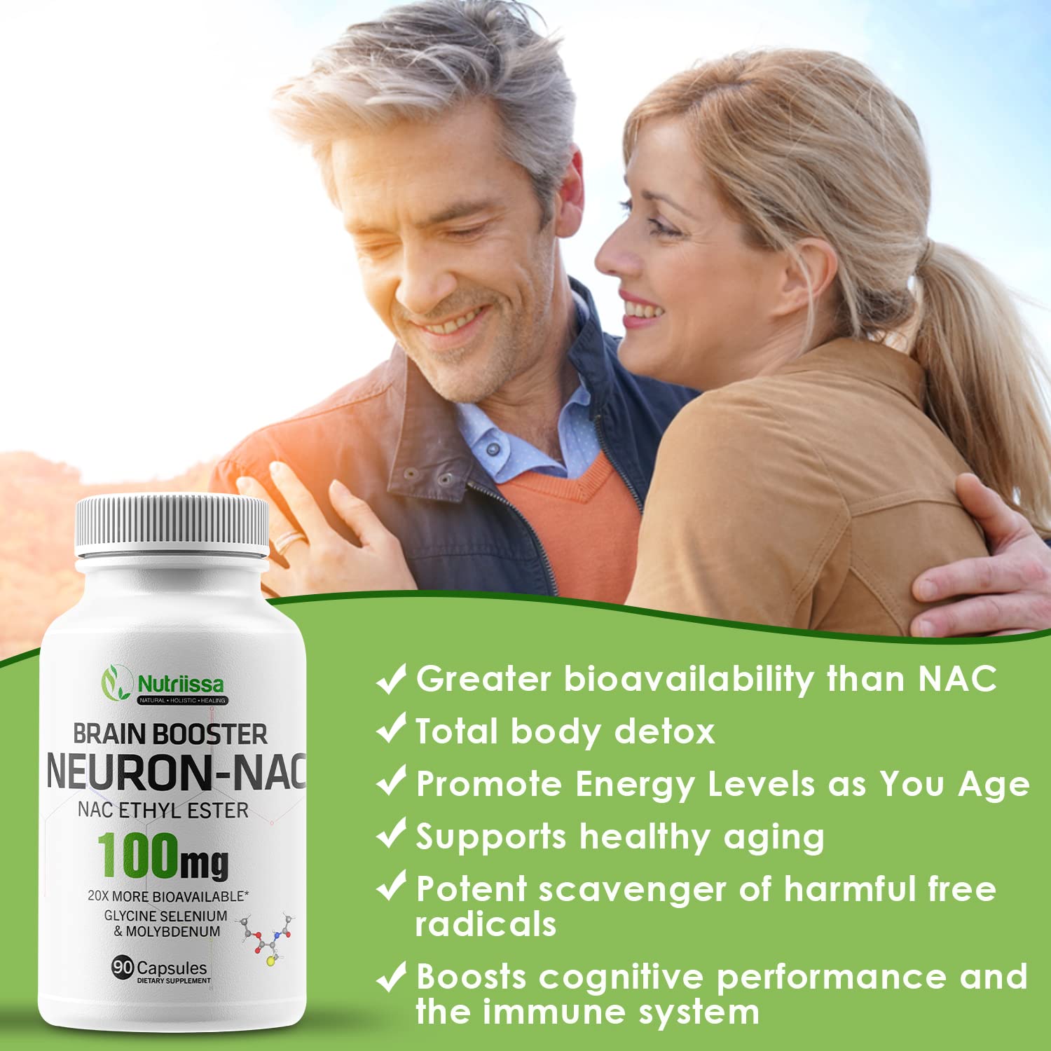 Nutriissa Neuron NAC Supplement N-Acetyl Cysteine Ethyl Ester - 20x More Bioavailable Than NAC 1200 mg - Boost Glutathione 10x More Than Liposomal Glutathione - N Acetyl (90 Capsules)