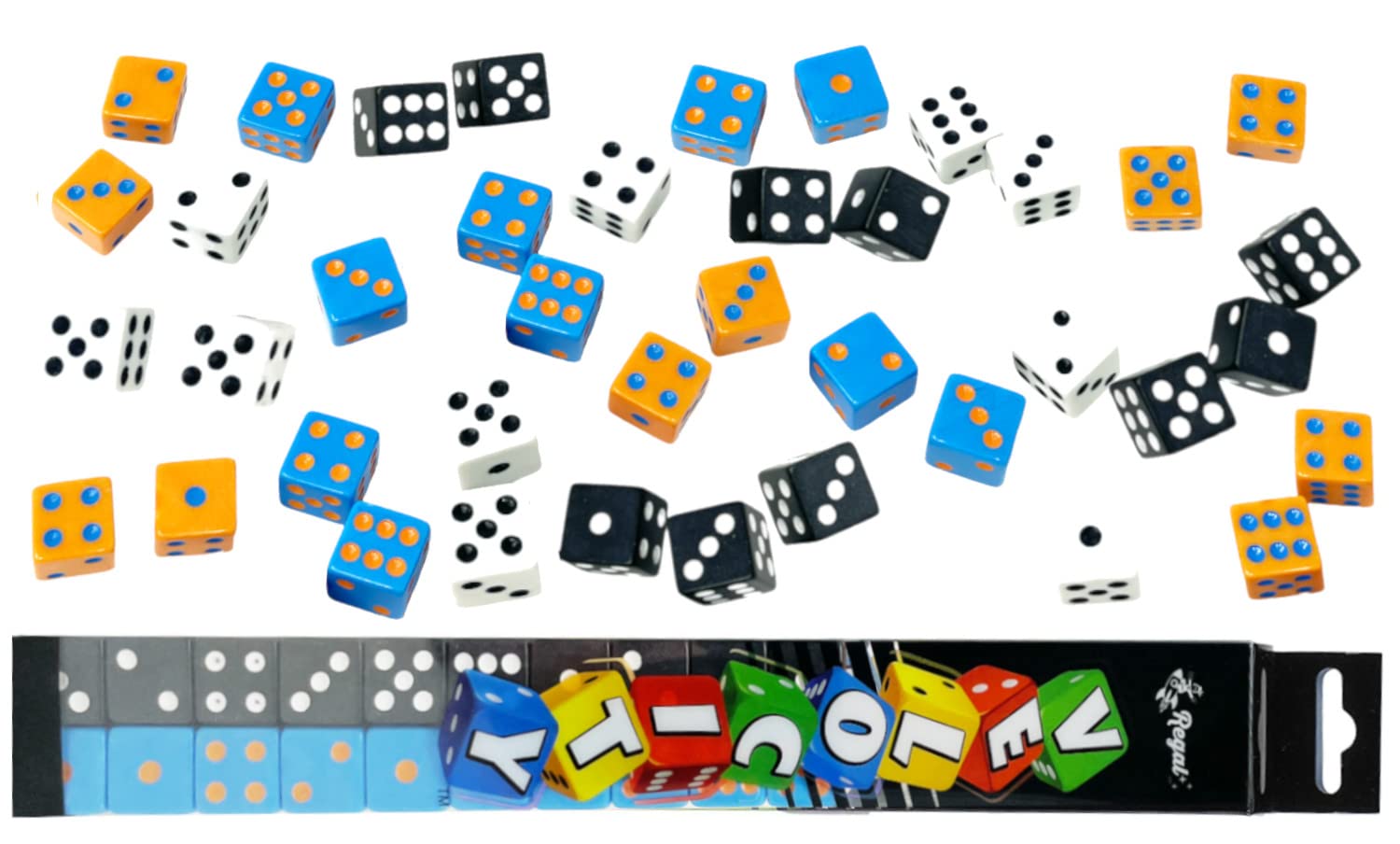 Regal Games Velocity Dice Game Set with Case - Square Dice Colored Set for Family Game Night - 2 to 4 Player (40 Dices)