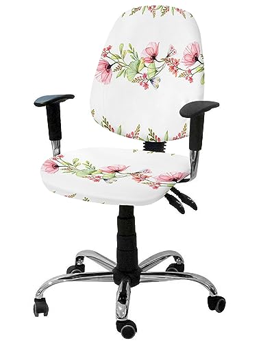 Big buy store Office Chair Cover Poppy Flower Butterfly Desk Chair Cover Stretch Elastic Universal Computer Chair Covers Colorful Plant Stretch Rotating Chair Slipcovers Protectors