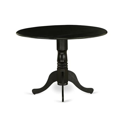 East West Furniture DMEL3-ABK-35 3 Piece Dinette Set for Small Spaces Contains a Round Dining Table with Dropleaf and 2 Doeskin Linen Fabric Parsons Dining Chairs, 42x42 Inch, Wirebrushed Black