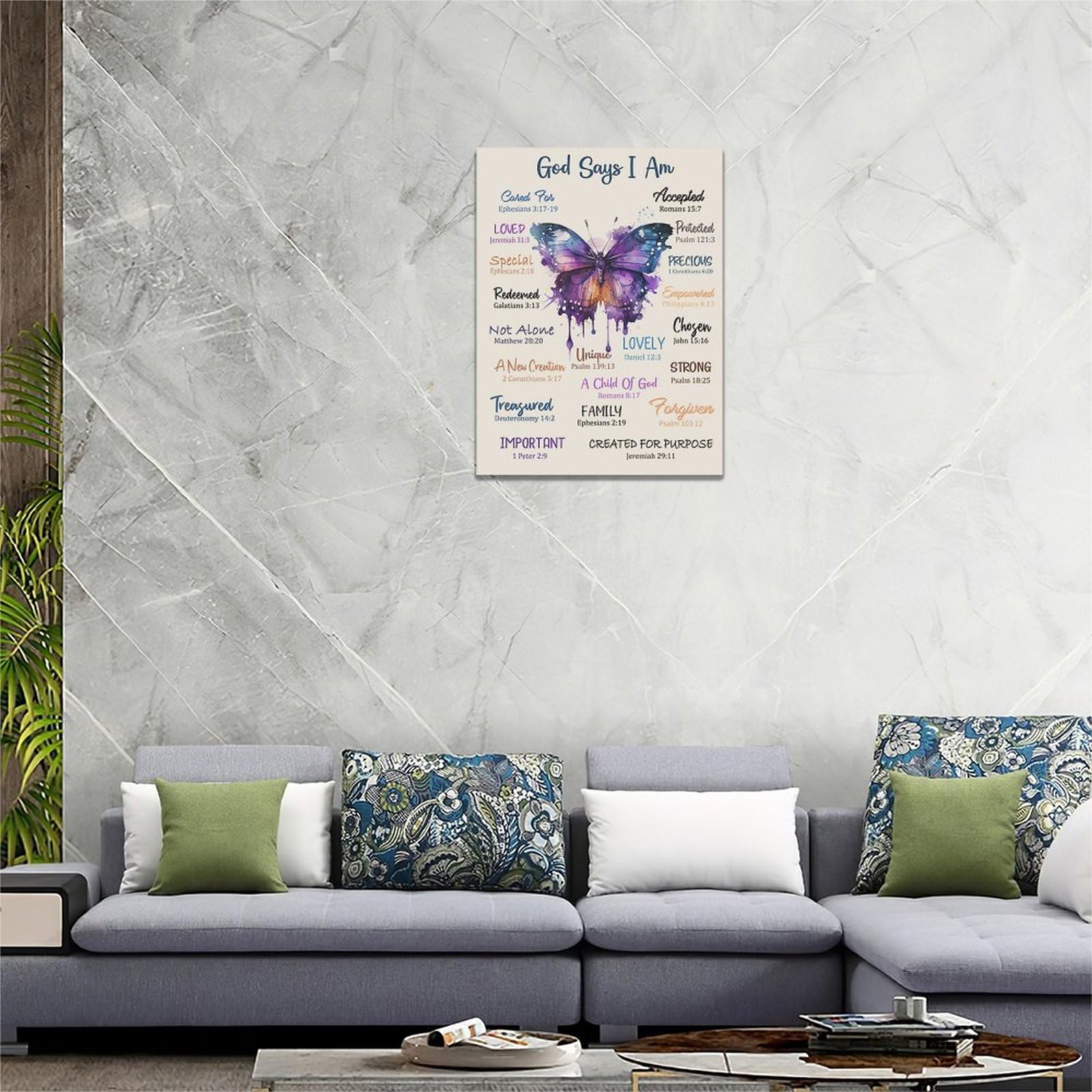Christian Wall Art Butterfly Pictures Wall Decor Christian Scriptures Inspirational Painting Bible Verse Canvas Prints Modern Artwork Home Decoration for Office Bedroom Living Room 12"x16"