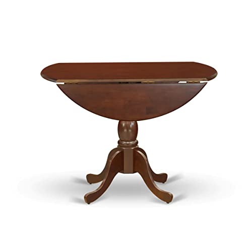 East West Furniture DMNF3-MAH-C 3 Piece Kitchen Table & Chairs Set Contains a Round Dining Table with Dropleaf and 2 Linen Fabric Dining Room Chairs, 42x42 Inch, Mahogany