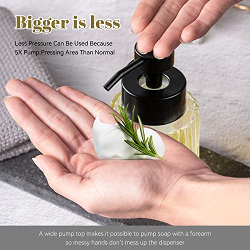 Easy Tang Glass Foaming Soap Dispenser with Black Pump, 12 OZ Vintage-Inspired Modern Glass Refillable Bottle for Bathroom Vanity Countertop and Kitchen