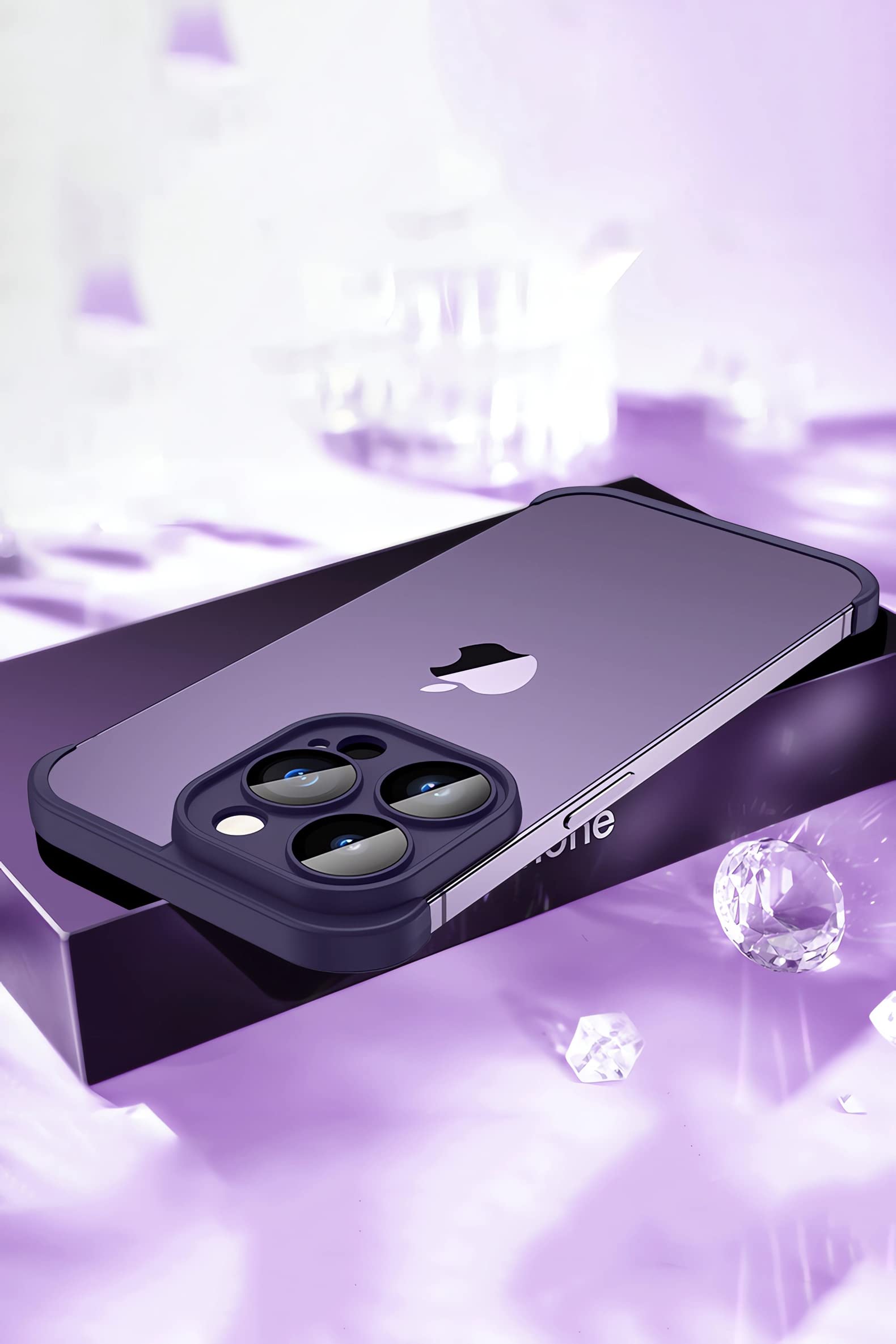 LEKEVO Frameless Fit for iPhone 14 Pro Case with Camera Lens Protector, Slim Soft TPU Shockproof Phone Cover, Minimalist Yet Protective Bumper Shell (Purple)