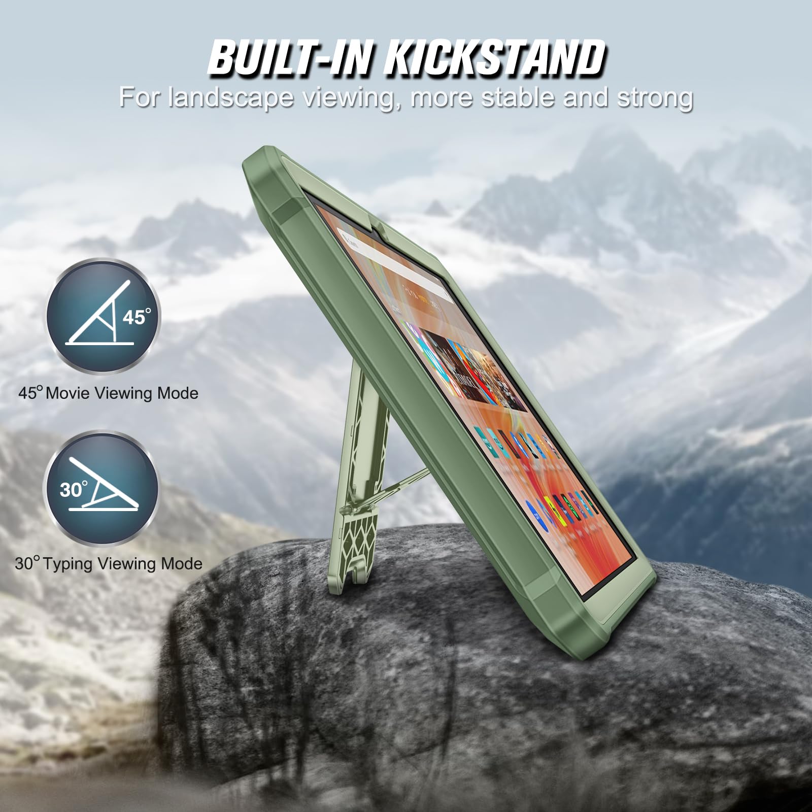 Fintie Shockproof Case for All-New Fire HD 10 Tablet (13th Generation 10.1", 2023 Release), [Tuatara] Rugged Unibody Hybrid Bumper Kickstand Cover with Built-in Screen Protector, Sage Green