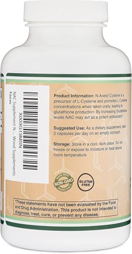 NAC Supplement N-Acetyl Cysteine (1,000mg Per Serving 500mg Per Cap, 210 Capsules) (Third Party Tested) with Odor Masking Technology to Boost Glutathione Levels by Double Wood