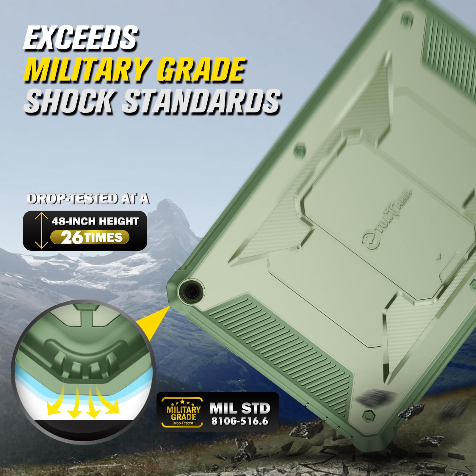 Fintie Shockproof Case for All-New Fire HD 10 Tablet (13th Generation 10.1", 2023 Release), [Tuatara] Rugged Unibody Hybrid Bumper Kickstand Cover with Built-in Screen Protector, Sage Green