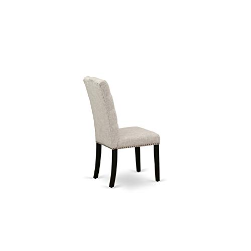 East West Furniture DMEL3-ABK-35 3 Piece Dinette Set for Small Spaces Contains a Round Dining Table with Dropleaf and 2 Doeskin Linen Fabric Parsons Dining Chairs, 42x42 Inch, Wirebrushed Black