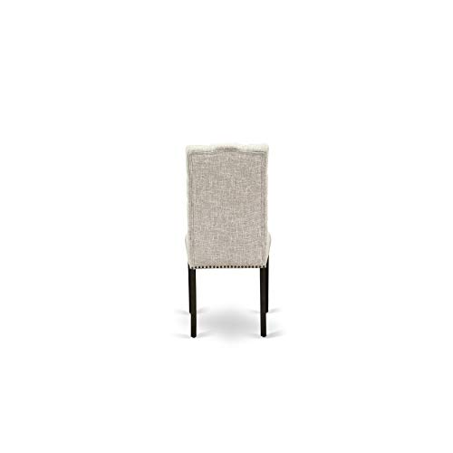 East West Furniture DMEL3-ABK-35 3 Piece Dinette Set for Small Spaces Contains a Round Dining Table with Dropleaf and 2 Doeskin Linen Fabric Parsons Dining Chairs, 42x42 Inch, Wirebrushed Black