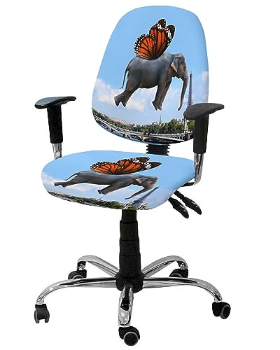Big buy store Office Chair Cover Butterfly Elephant Desk Chair Cover Stretch Elastic Universal Computer Chair Covers Funny Animal Stretch Rotating Chair Slipcovers Protectors