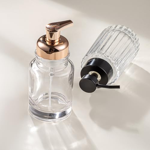 Easy Tang Glass Foaming Soap Dispenser with Black Pump, 12 OZ Vintage-Inspired Modern Glass Refillable Bottle for Bathroom Vanity Countertop and Kitchen