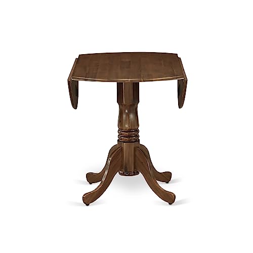 East West Furniture DLEL3-AWA-05 3 Piece Kitchen Table & Chairs Set Consist of a Round Dining Table with Dropleaf and 2 Upholstered Parson Chairs, 42x42 Inch, Antique Walnut