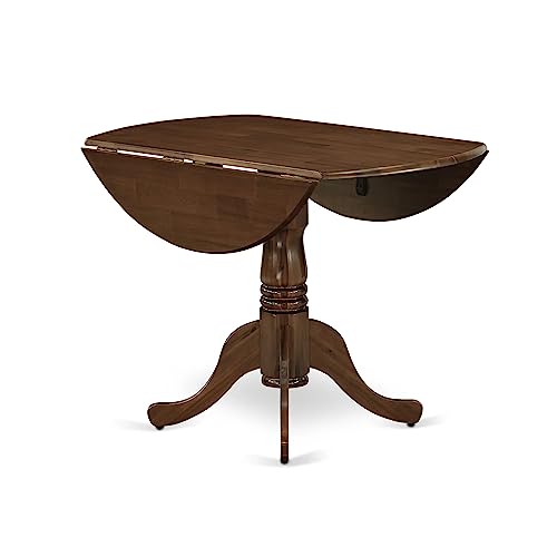 East West Furniture DLEL3-AWA-05 3 Piece Kitchen Table & Chairs Set Consist of a Round Dining Table with Dropleaf and 2 Upholstered Parson Chairs, 42x42 Inch, Antique Walnut