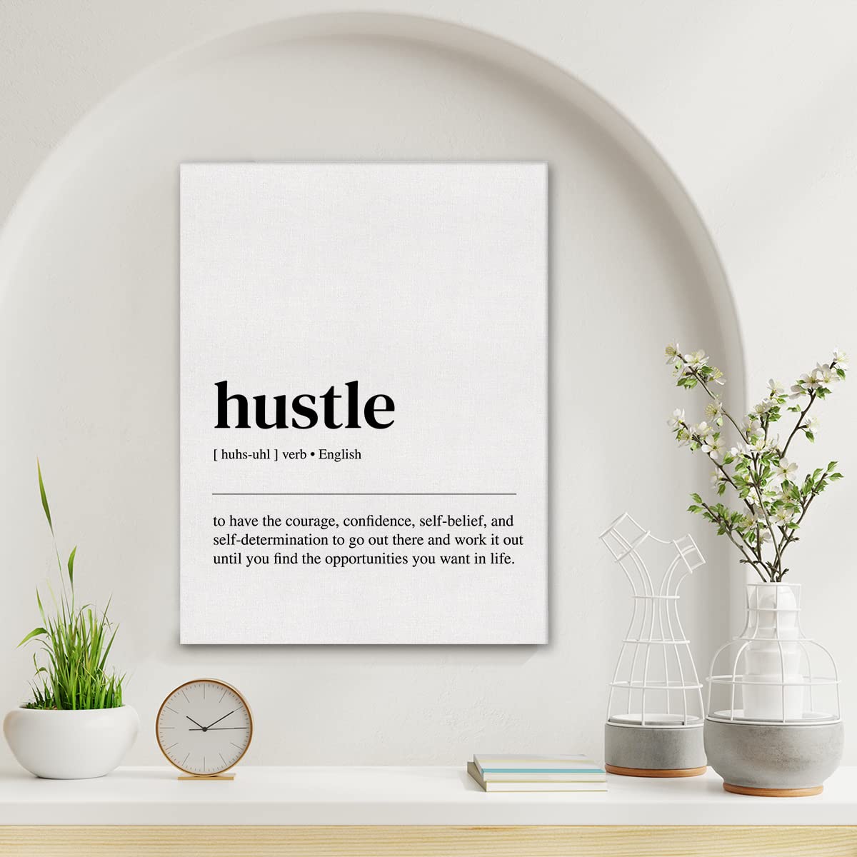 Hustle Definition Canvas Wall Art Poster Print Gift, Hustle Quote Painting Ready to Hang Home Office Bedroom Decor (11.5" x 15")