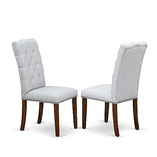 East West Furniture DLEL3-AWA-05 3 Piece Kitchen Table & Chairs Set Consist of a Round Dining Table with Dropleaf and 2 Upholstered Parson Chairs, 42x42 Inch, Antique Walnut
