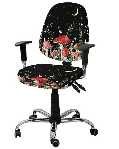 Big buy store Office Chair Cover Mushroom Flowers Butterfly Desk Chair Cover Stretch Elastic Universal Computer Chair Covers Green Leaves Stars Moon Stretch Rotating Chair Slipcovers Protectors