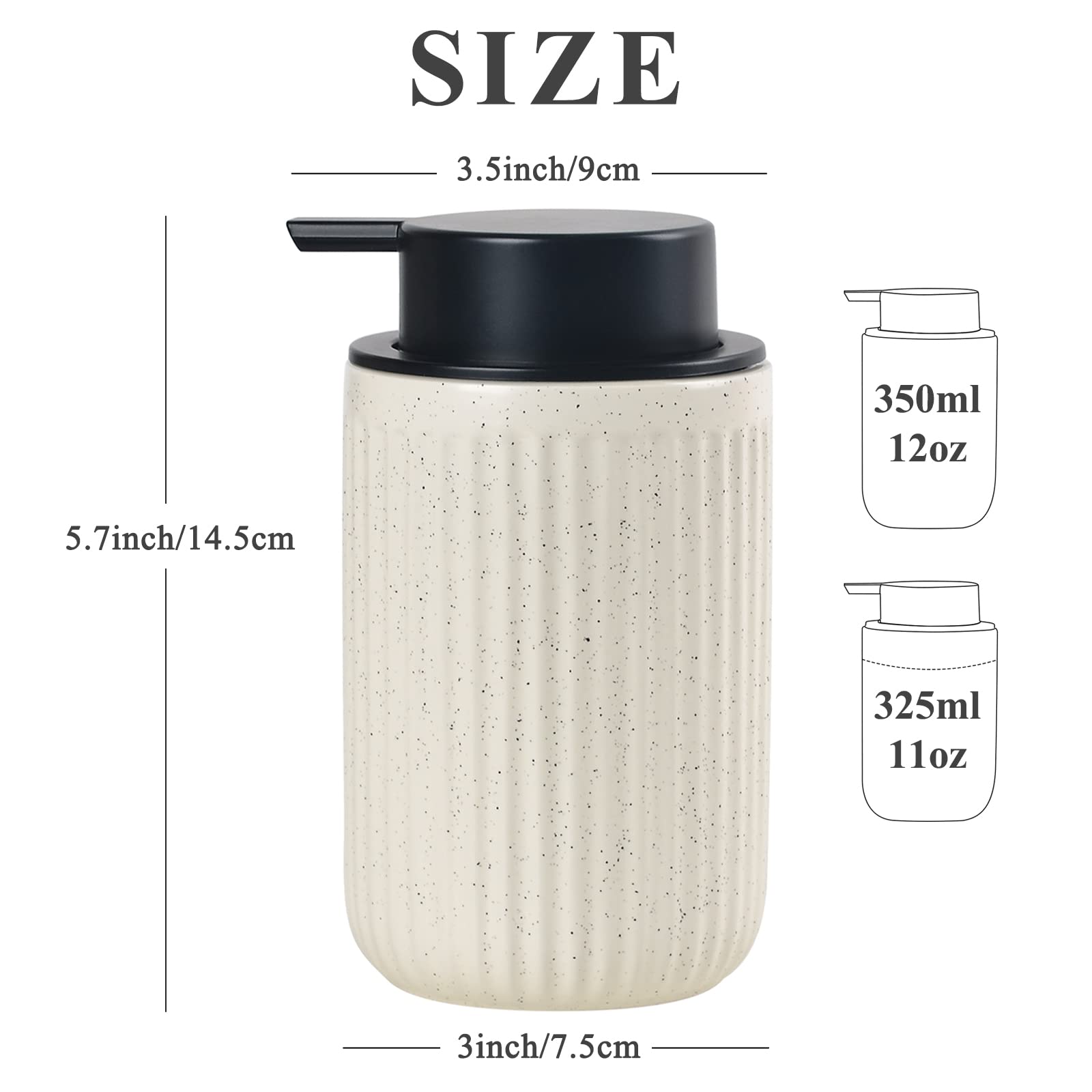 BosilunLife Foam Hand Soap Dispenser - Ceramic Foaming Soap Dispenser for Bathroom 12oz Refillable Liquid Lotion Soap Dispenser with Rust-Proof Foaming Pump for Countertop