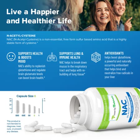 Power By Naturals NAC Supplement N-Acetyl Cysteine β NAC 1000mg Serving Per 2 Capsules - Antioxidant Amino Acids Supplement for Liver Lung Support & Glutathione Boost - Pure NAC Supplement, 90Ct.