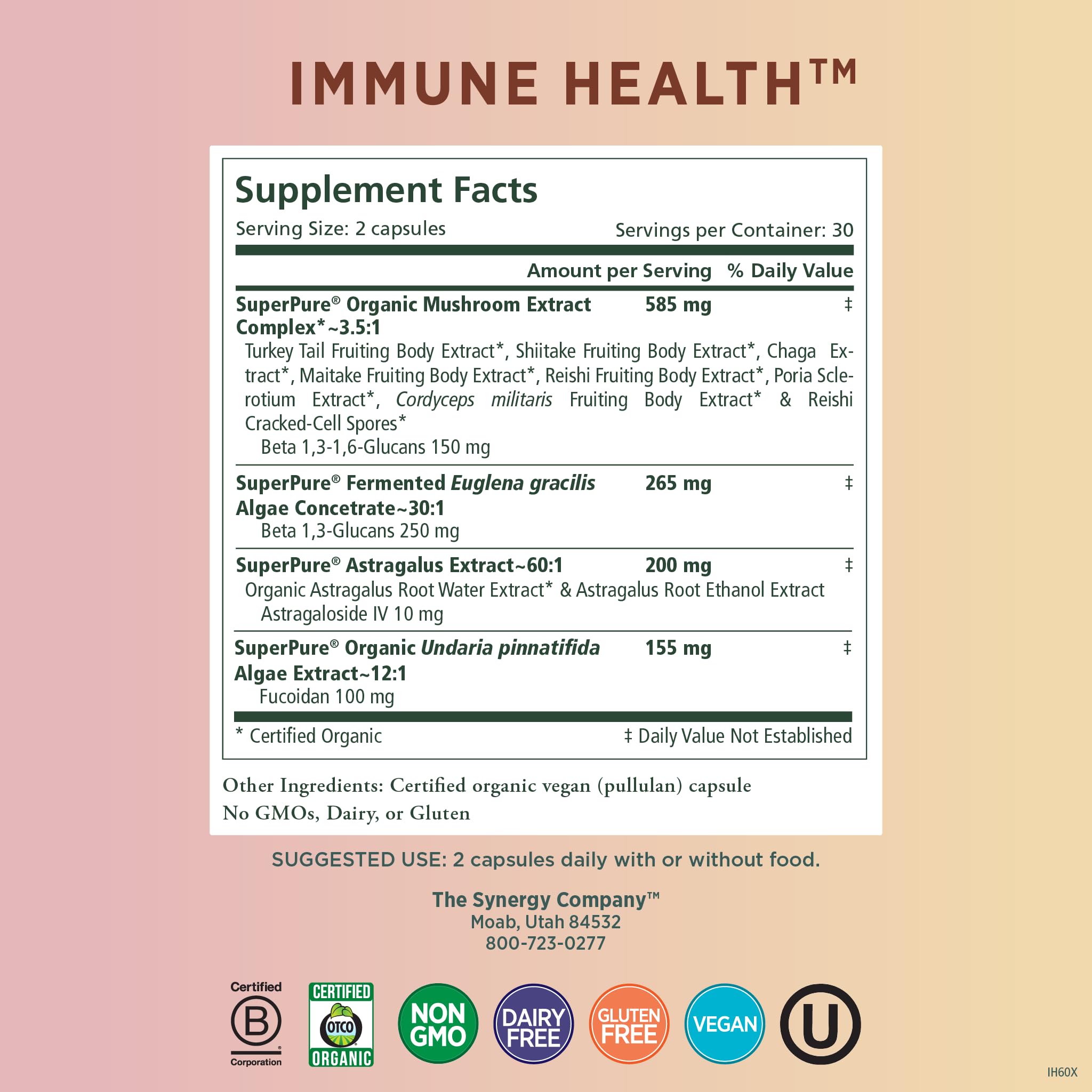 PURE SYNERGY Immune Health | Immune Support Mushroom Supplement | Astragalus and Beta-Glucan Extracts with Organic Functional Mushroom Extracts | for Year-Round Support (60 Capsules)