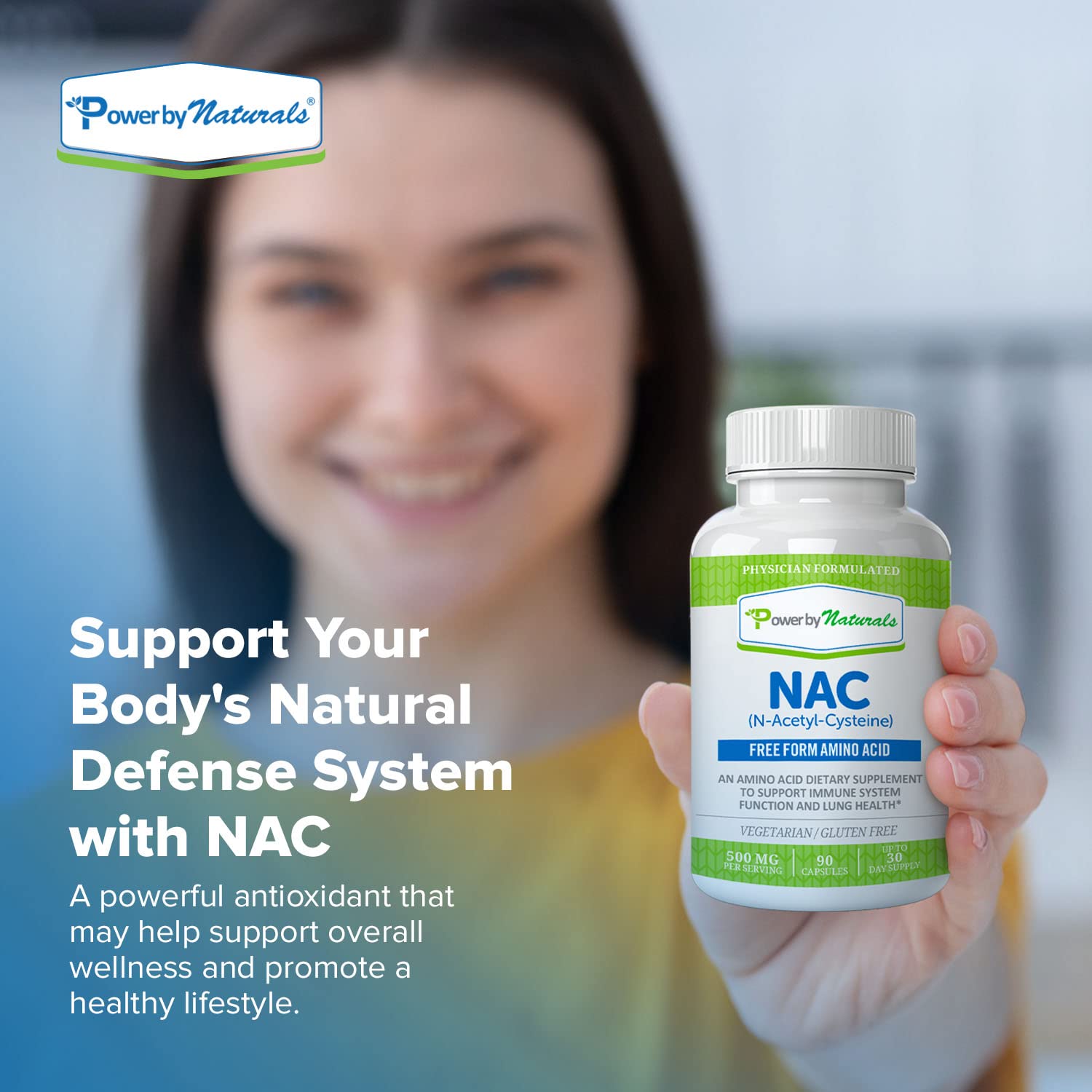 Power By Naturals NAC Supplement N-Acetyl Cysteine β NAC 1000mg Serving Per 2 Capsules - Antioxidant Amino Acids Supplement for Liver Lung Support & Glutathione Boost - Pure NAC Supplement, 90Ct.