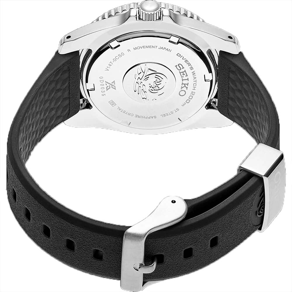 Seiko SNE573 Watch for Men - Prospex Collection - Solar Powered, Stainless Steel Case with Black Silicone Strap, Black Dial, and 200m Water Resistant