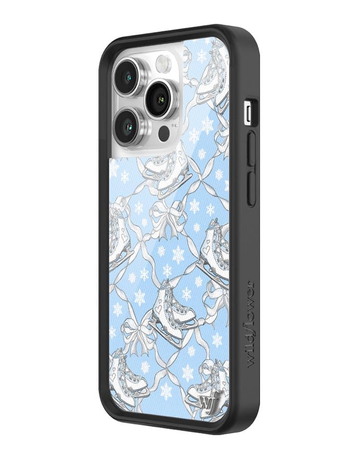 Wildflower Cases - Ice Skates Case, Compatible with Apple iPhone 14 Pro | Blue, Coquette, White, Bows, Trendy, Gift - Protective Black Bumper, 4ft Drop Test Certified, Women Owned Small Business