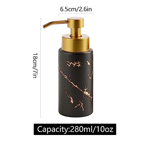 Glass soap Dispenser with Pump-Broad, Ceramic Foaming Soap Dispenser, Marble Foam Soap Dispenser with Gold Pump, Hand Foaming Dispenser for Barthroom Accessories-Grey-Solid Color (Color : Black, Si