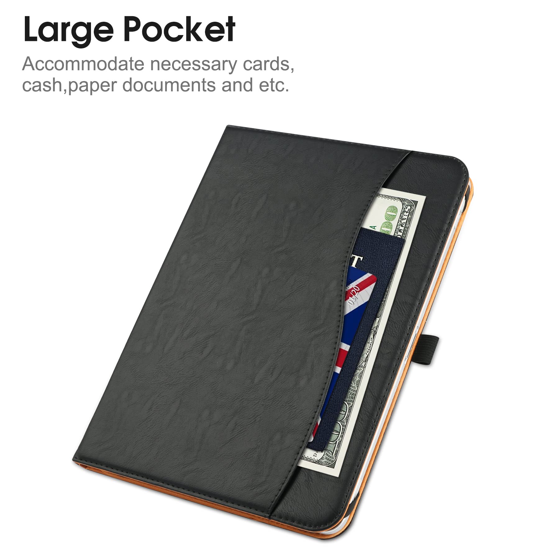 FANRTE Universal Case for 9-10.9" Tablet, with Flexible Hand Strap & Pocket, Adjustable Fixing Silicon Band and Pen Holder, Black