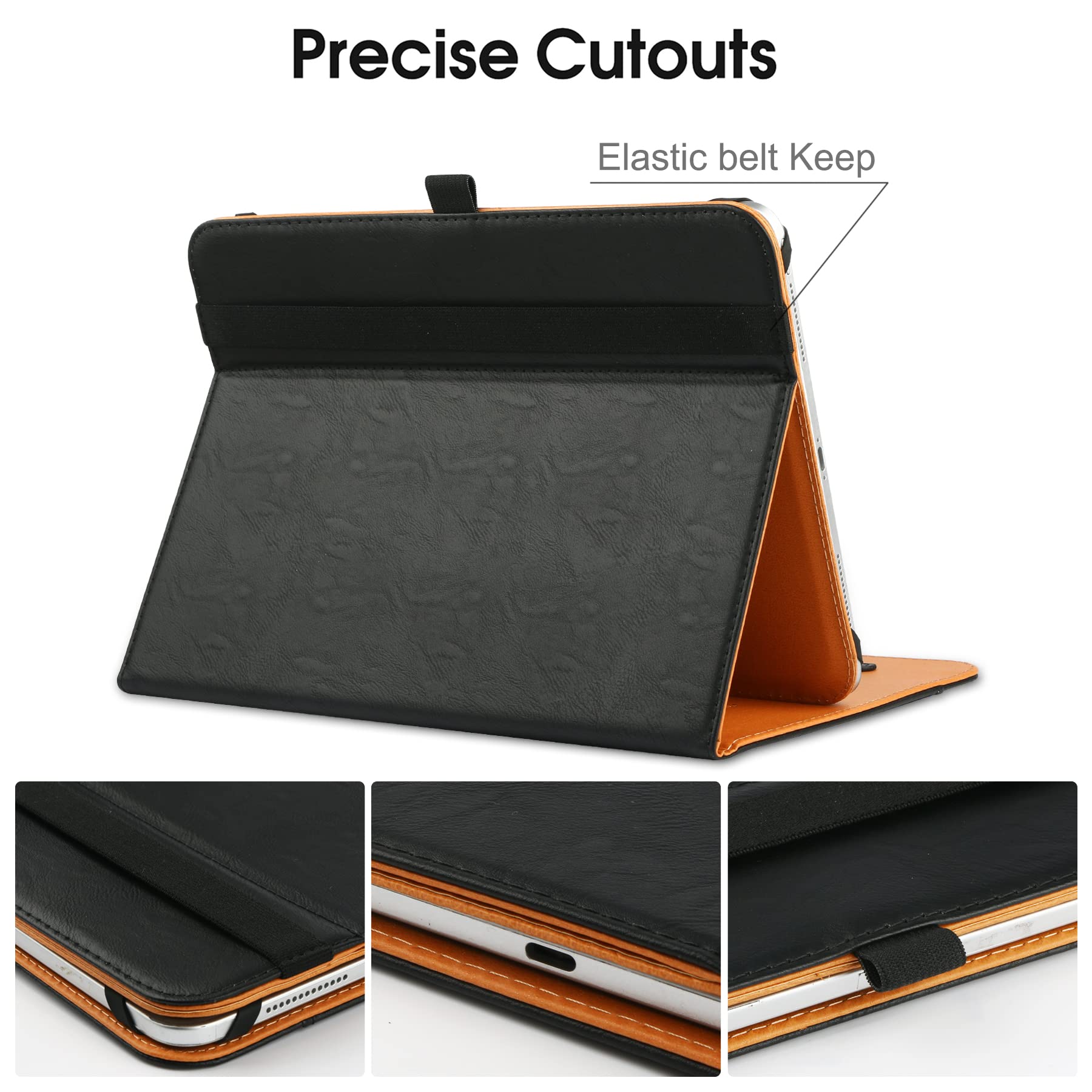 FANRTE Universal Case for 9-10.9" Tablet, with Flexible Hand Strap & Pocket, Adjustable Fixing Silicon Band and Pen Holder, Black