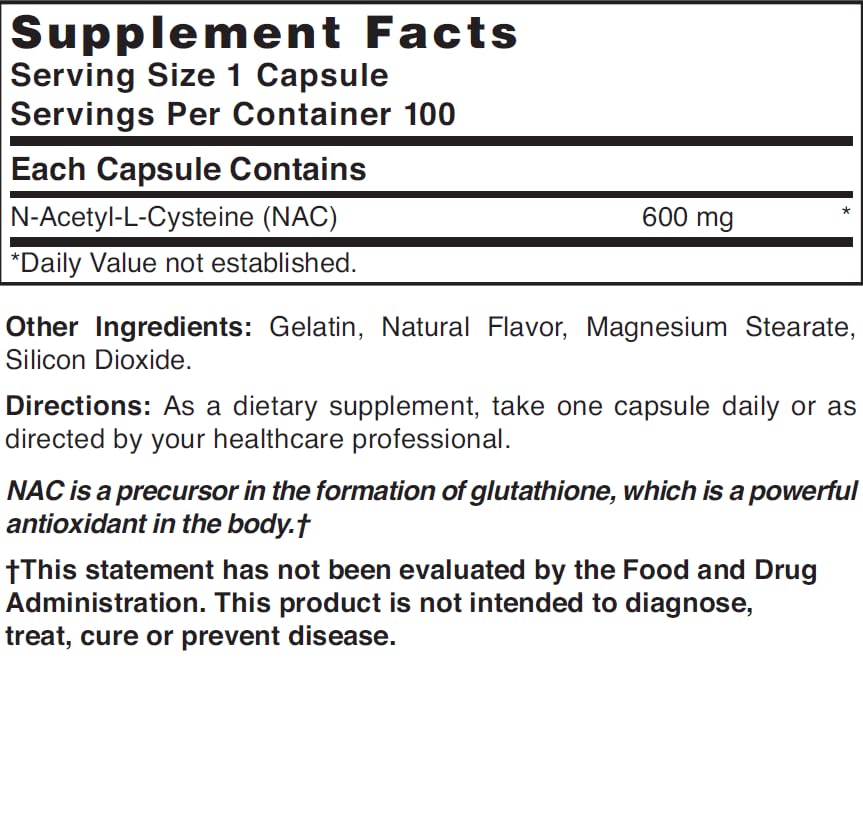 Nature's Blend NAC Supplement N-Acetyl-L-Cysteine 600mg 100 Capsules - Immune Support, Antioxidant for Cellular Health