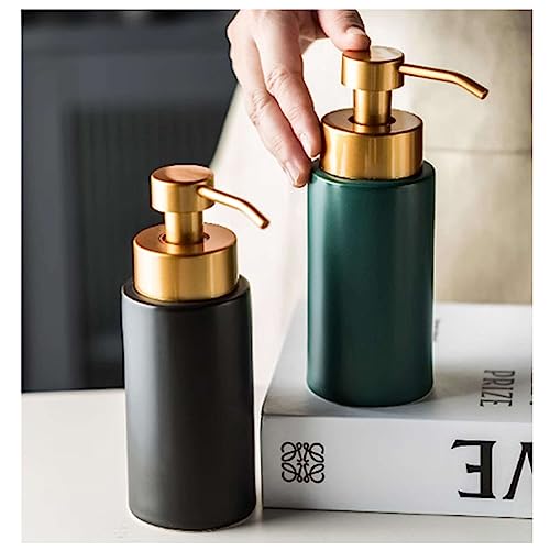 Glass soap Dispenser with Pump-Broad, Ceramic Foaming Soap Dispenser, Marble Foam Soap Dispenser with Gold Pump, Hand Foaming Dispenser for Barthroom Accessories-Grey-Solid Color (Color : Black, Si