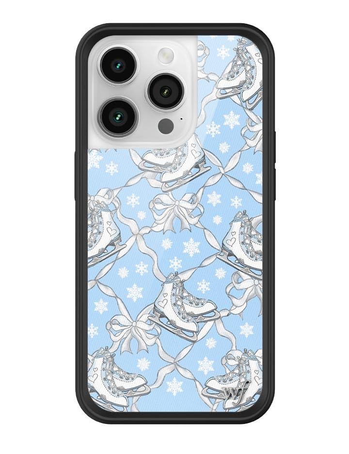 Wildflower Cases - Ice Skates Case, Compatible with Apple iPhone 14 Pro | Blue, Coquette, White, Bows, Trendy, Gift - Protective Black Bumper, 4ft Drop Test Certified, Women Owned Small Business