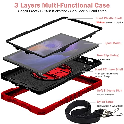 Tablet PC Case Shockproof Durable Protective Cover Durable 360 Degree Rotating Bracket Case Compatible with Samsung Galaxy Tab A8 10.5-Inch 2021 (SM-X200/X205/X207) Protective Cover (Color : Red+Blac
