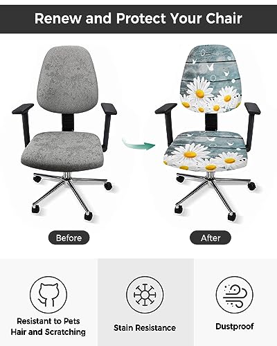 Big buy store Office Chair Cover Summer Daisy Floral Butterfly Protective Stretchable Universal Computer Chair Covers Retro Wooden Board Stretch Rotating Chair Slipcover