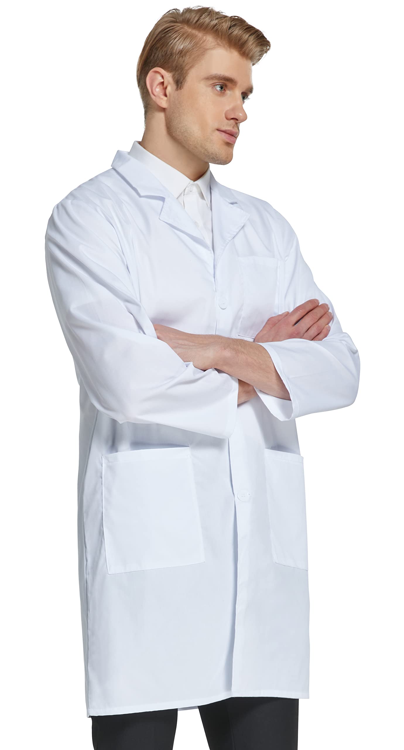 VOGRYE Professional Lab Coat for Men Women Long Sleeve, White, Unisex L