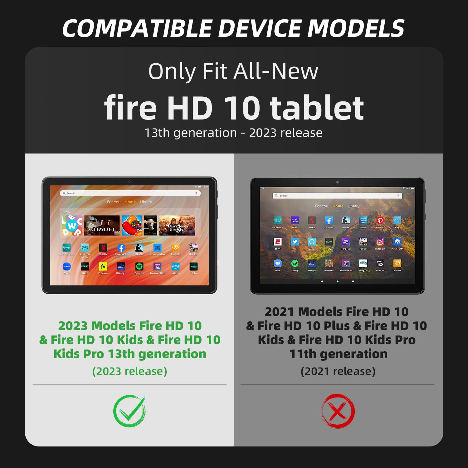 Amazon Fire HD 10 & Fire HD 10 Kids Pro Tablet Case (Only 13th Gen, 2023 Release), DJ&RPPQ Full Body Rugged Hands-Free Viewing Stand Back Cover with Screen Protector, Also for 10in Sony Nokia - Black
