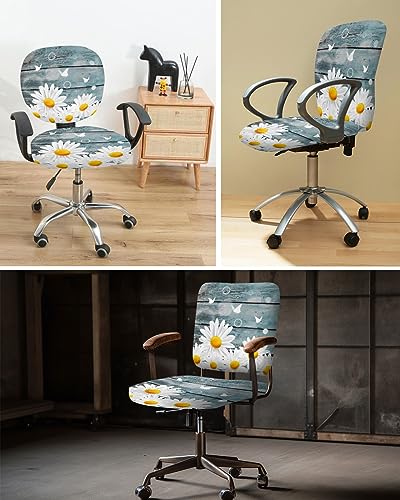 Big buy store Office Chair Cover Summer Daisy Floral Butterfly Protective Stretchable Universal Computer Chair Covers Retro Wooden Board Stretch Rotating Chair Slipcover