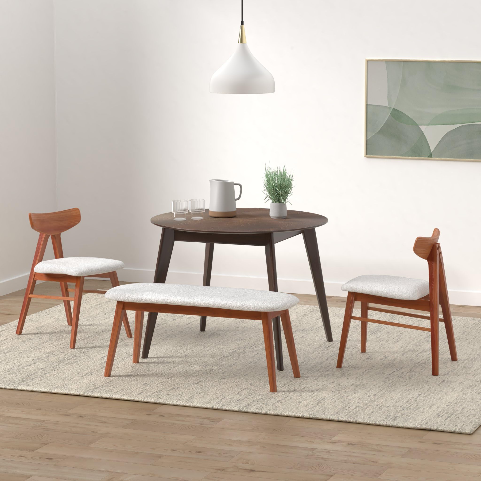 DAIVA CASA Orion Round Dining Table for 4 Person - Birch Solid Wood Kitchen & Dining Room Furniture - Mid Century Modern Scandinavian Style β Dark Brown Kitchen Table 40 inch