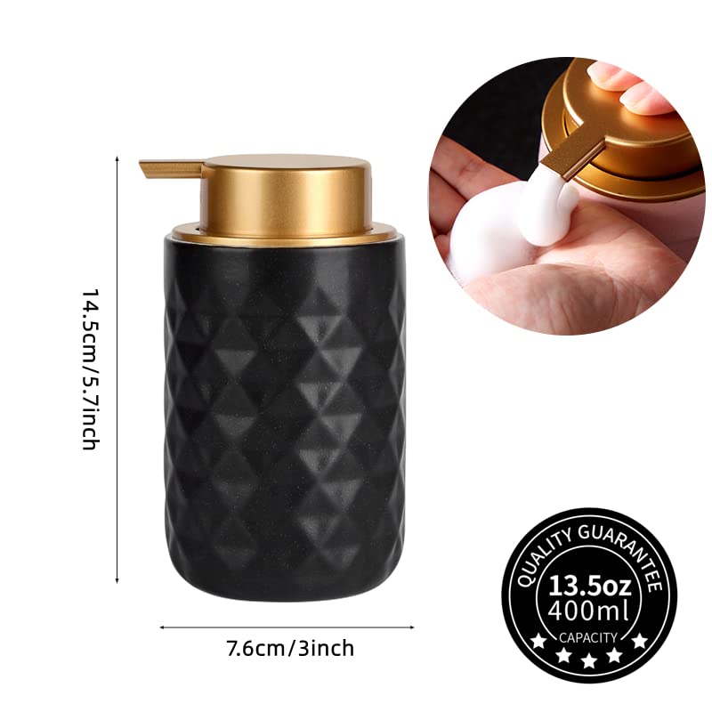 LALA DOLCE Foam Dispenser - Hand Pump Dispenser Foaming Soap Dispenser Ceramic Dish Liquid Dispenser for Kitchen Bathroom Hand Wash Bottle (13.5oz/400ml Black)