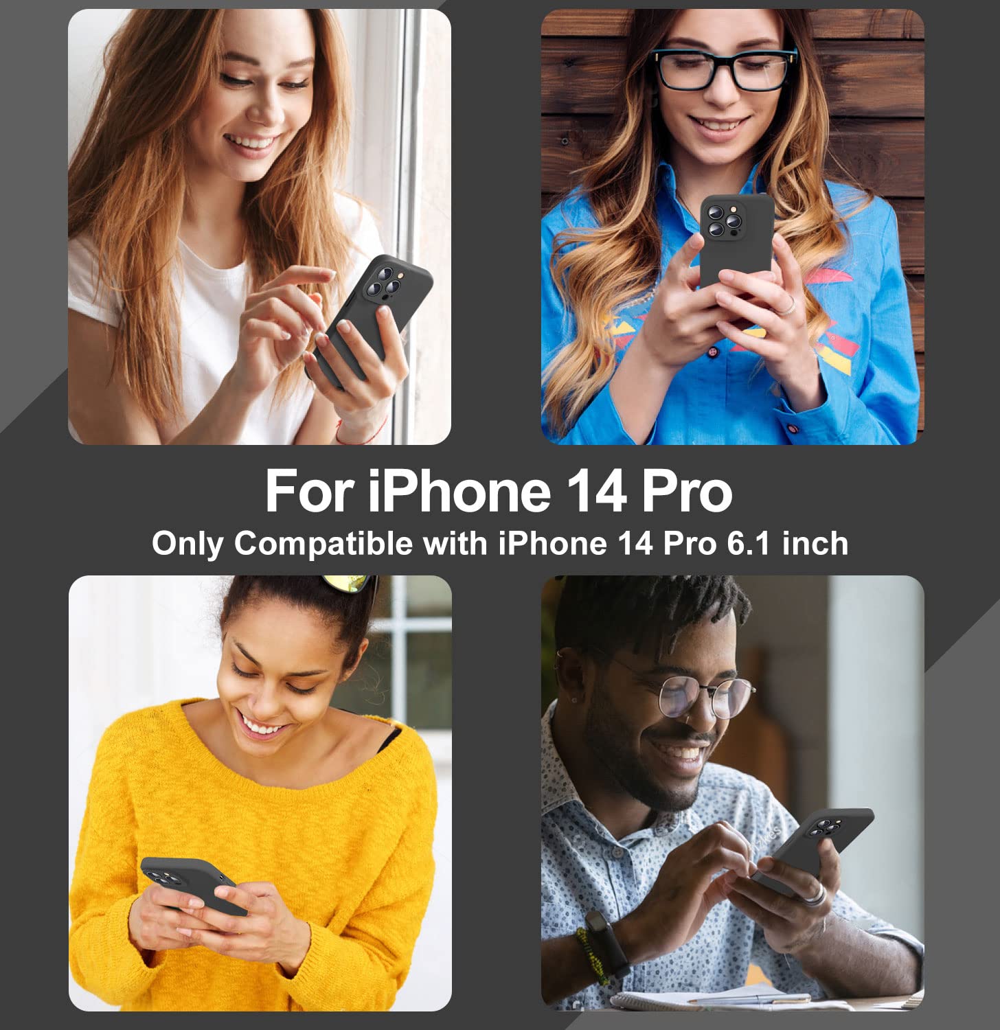 Ktele Compatible with iPhone 14 Pro Case, Silicone Upgraded [Camera Protection] [Soft Microfiber Lining] Full Covered Slim Gel Rubber Case iPhone 14 Pro 6.1 inch -Black