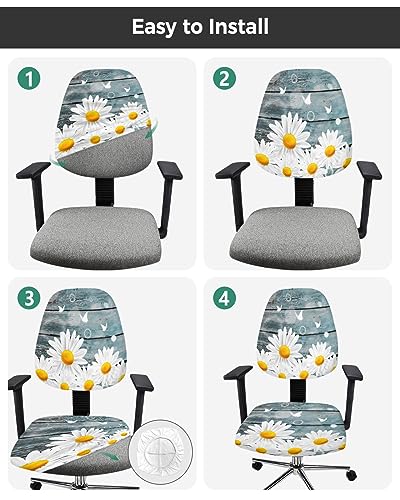 Big buy store Office Chair Cover Summer Daisy Floral Butterfly Protective Stretchable Universal Computer Chair Covers Retro Wooden Board Stretch Rotating Chair Slipcover