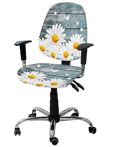 Big buy store Office Chair Cover Summer Daisy Floral Butterfly Protective Stretchable Universal Computer Chair Covers Retro Wooden Board Stretch Rotating Chair Slipcover