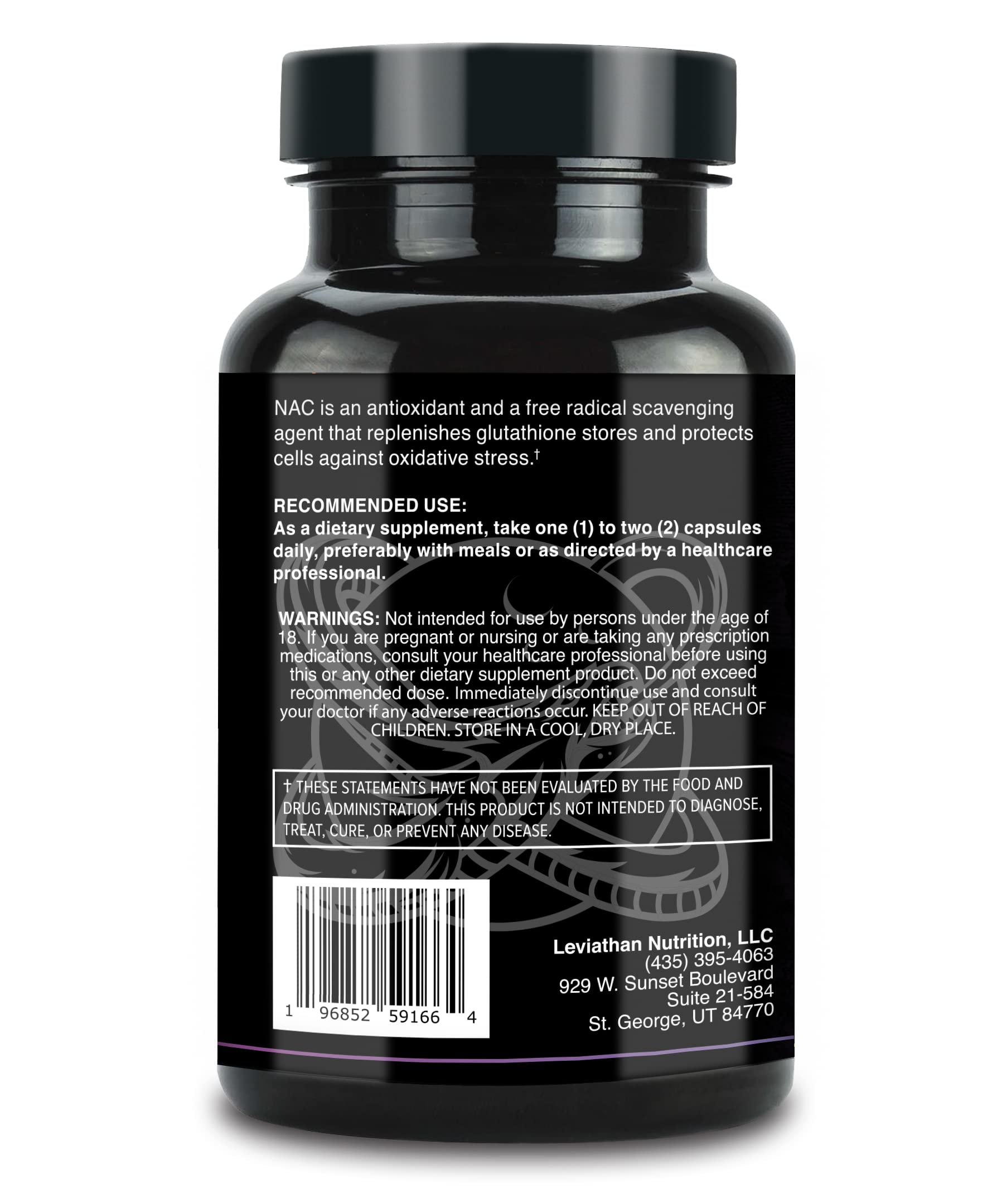 Leviathan Nutrition NAC Supplement N-Acetyl Cysteine for Lung, Liver, Immune Support - Potent Antioxidant Support to Boost Glutathione Levels 600mg, 120 Capsules