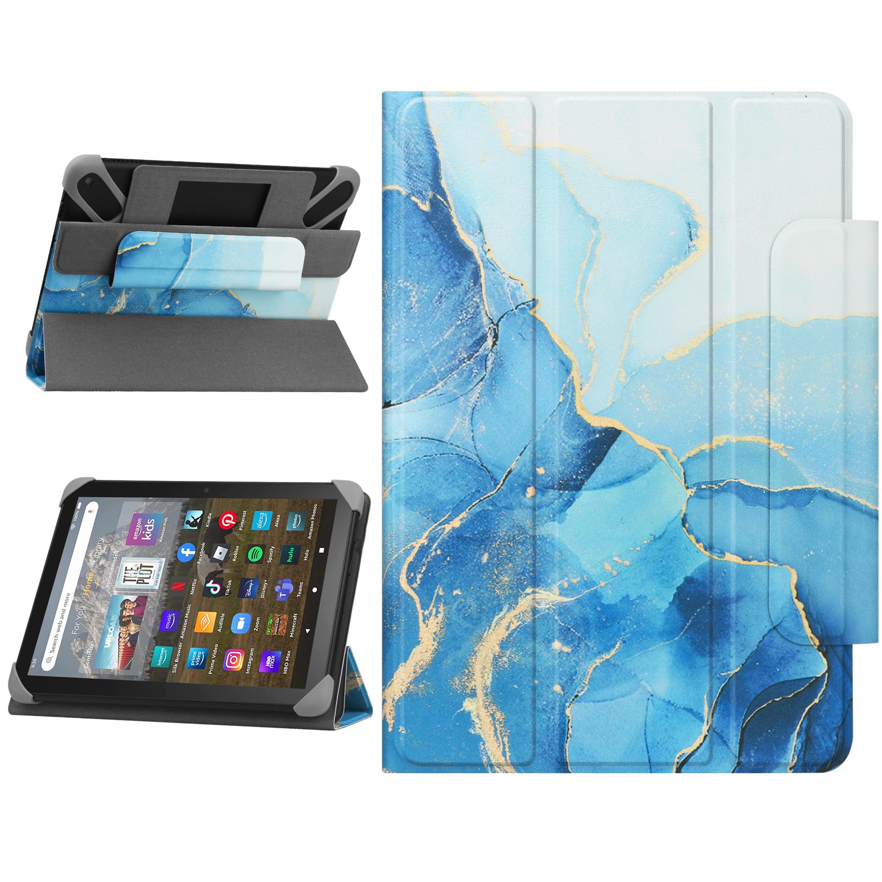 HoYiXi Universal Case for 8 inch Tablet,Protective Tablet Cover for 7 inch, Foldable Stand Folio Tablet Case for and More 7"-8" inch Tablet -Blue Marble
