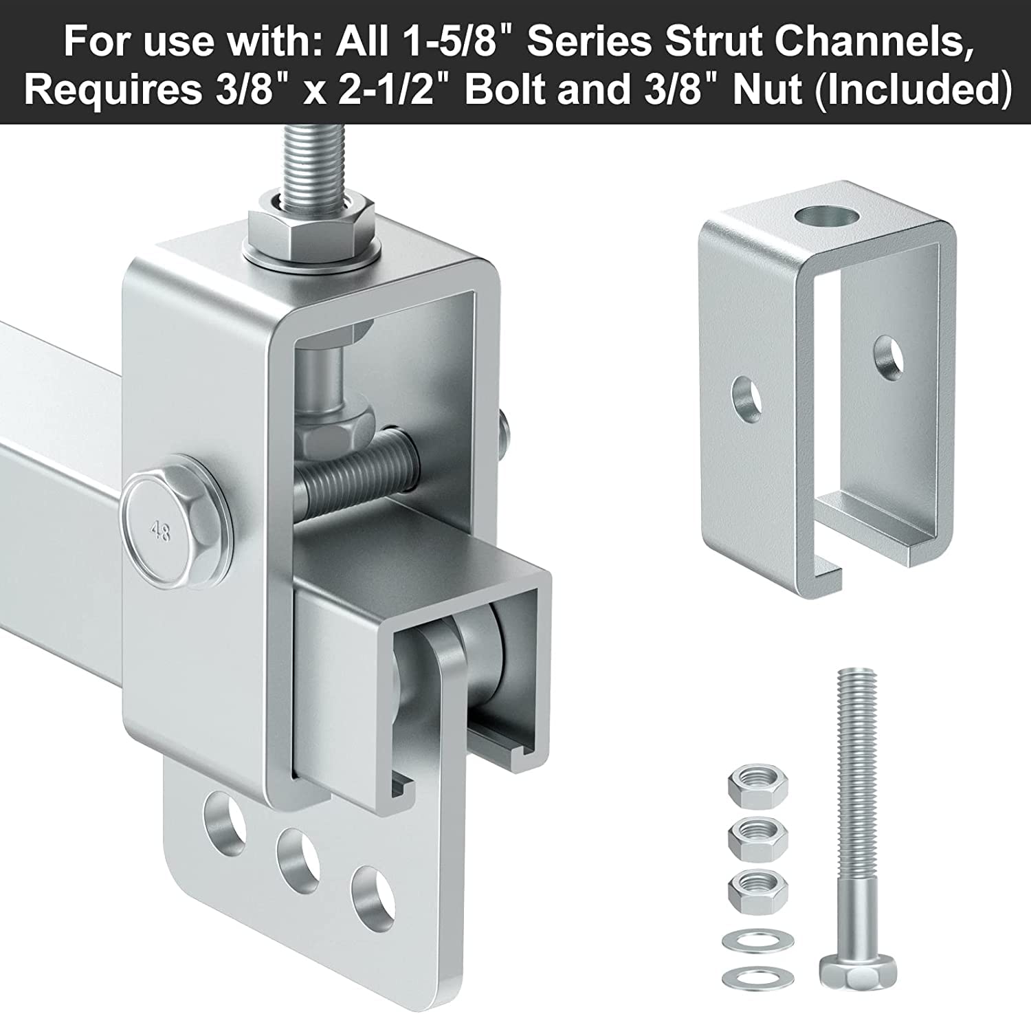 8 Pack Channel Trolley Track Support Hanger Bracket for All 1-5/8" Strut Channel,Heavy-Duty Steel Support Bracket,Trolley Strut Hangers w/Bolt &Nut for Punching Bag,Electric Hoist &Rolling Door