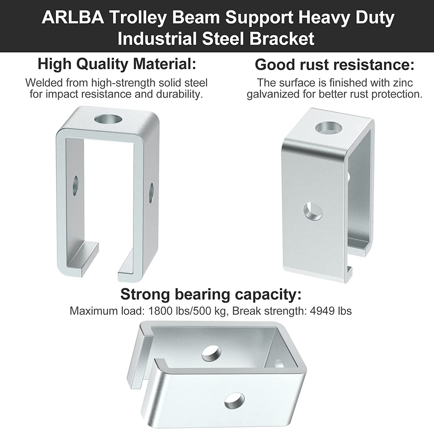 8 Pack Channel Trolley Track Support Hanger Bracket for All 1-5/8" Strut Channel,Heavy-Duty Steel Support Bracket,Trolley Strut Hangers w/Bolt &Nut for Punching Bag,Electric Hoist &Rolling Door