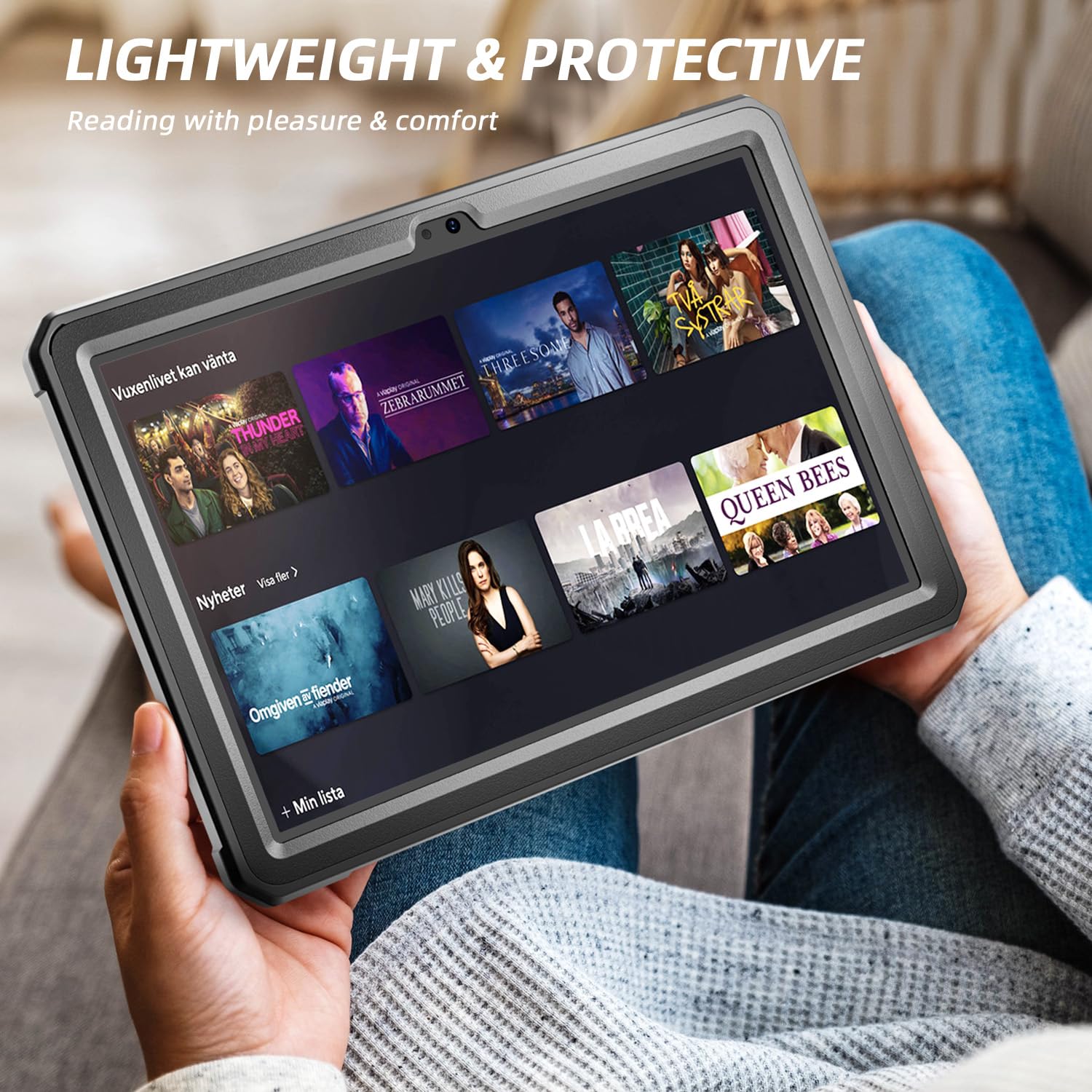 Amazon Fire HD 10 & Fire HD 10 Kids Pro Tablet Case (Only 13th Gen, 2023 Release), DJ&RPPQ Full Body Rugged Hands-Free Viewing Stand Back Cover with Screen Protector, Also for 10in Sony Nokia - Black