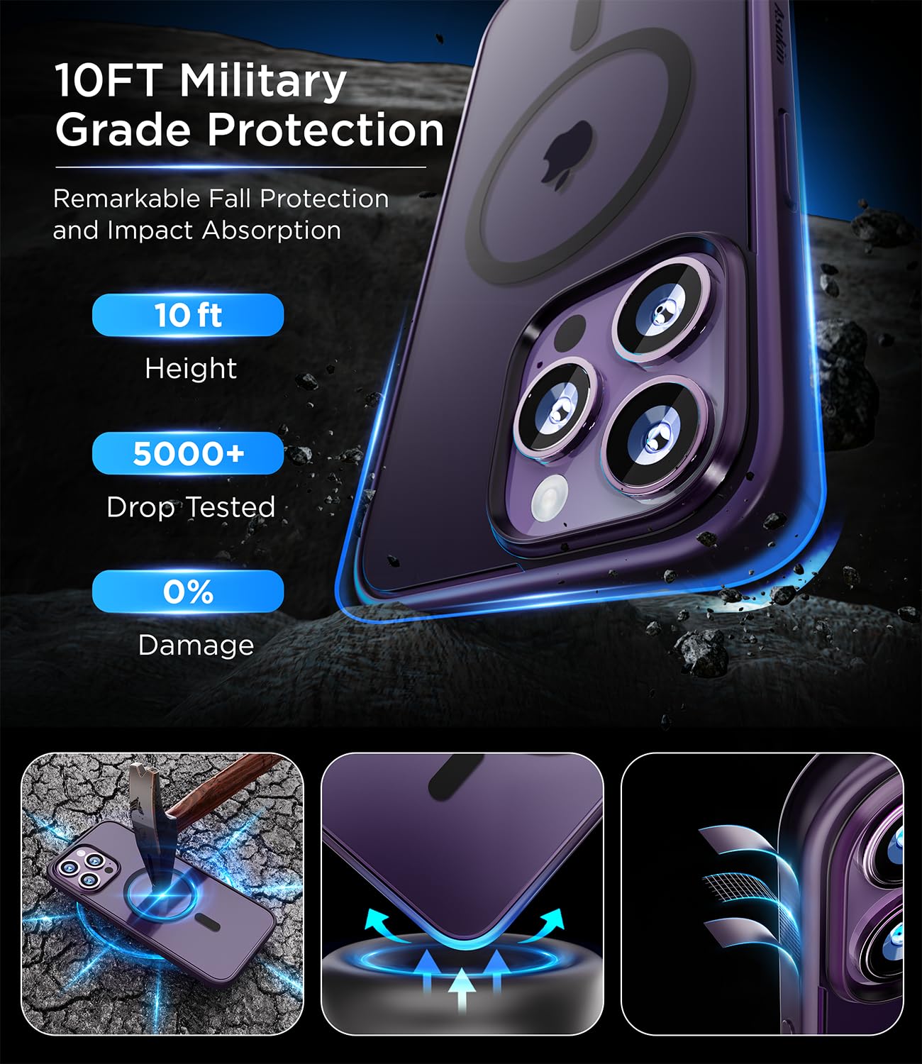 Asukin for iPhone 14 Pro Case, Strong Magnet-Compatible with MagSafe, Shockproof Military-Grade Protection, Slim Mag Safe Thin Bumper Phone Cover 6.1 in for Apple 14pro (Matte Purple)