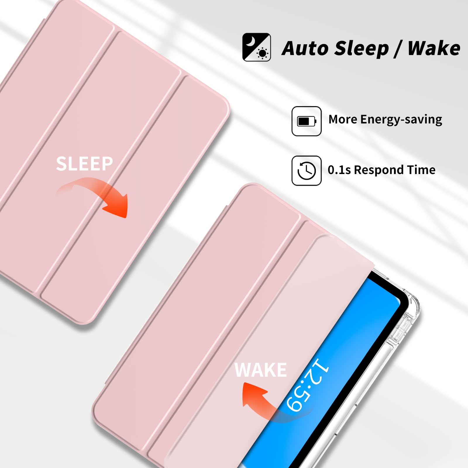 KVTVOU 10th Generation Case 2022 Built-in with Pencil Holder, Auto Wake/Sleep, Clear & Slim Back with Trifold Stand Protective Cover for 10th Gen 2022 Mdoel 10.9 Inch Case, Light Pink
